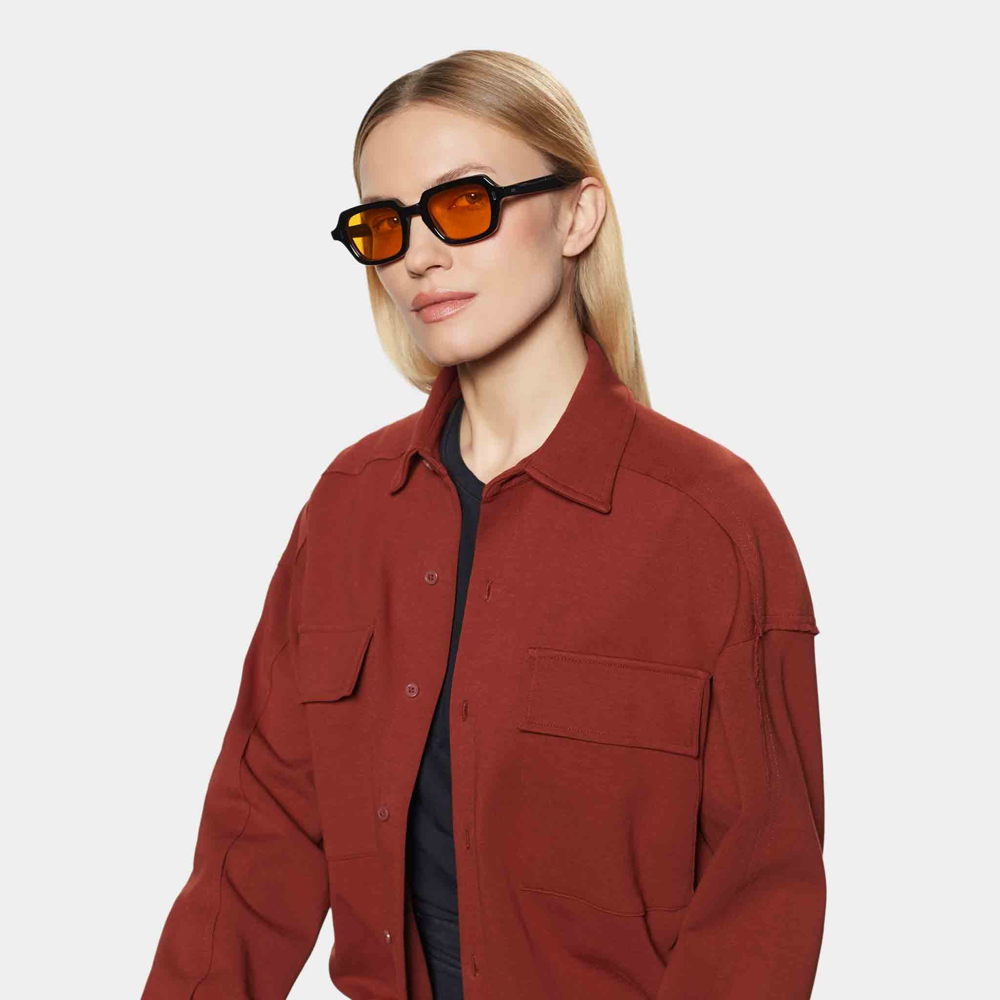 Square black sunglasses with orange lenses: Oak | TBD Eyewear